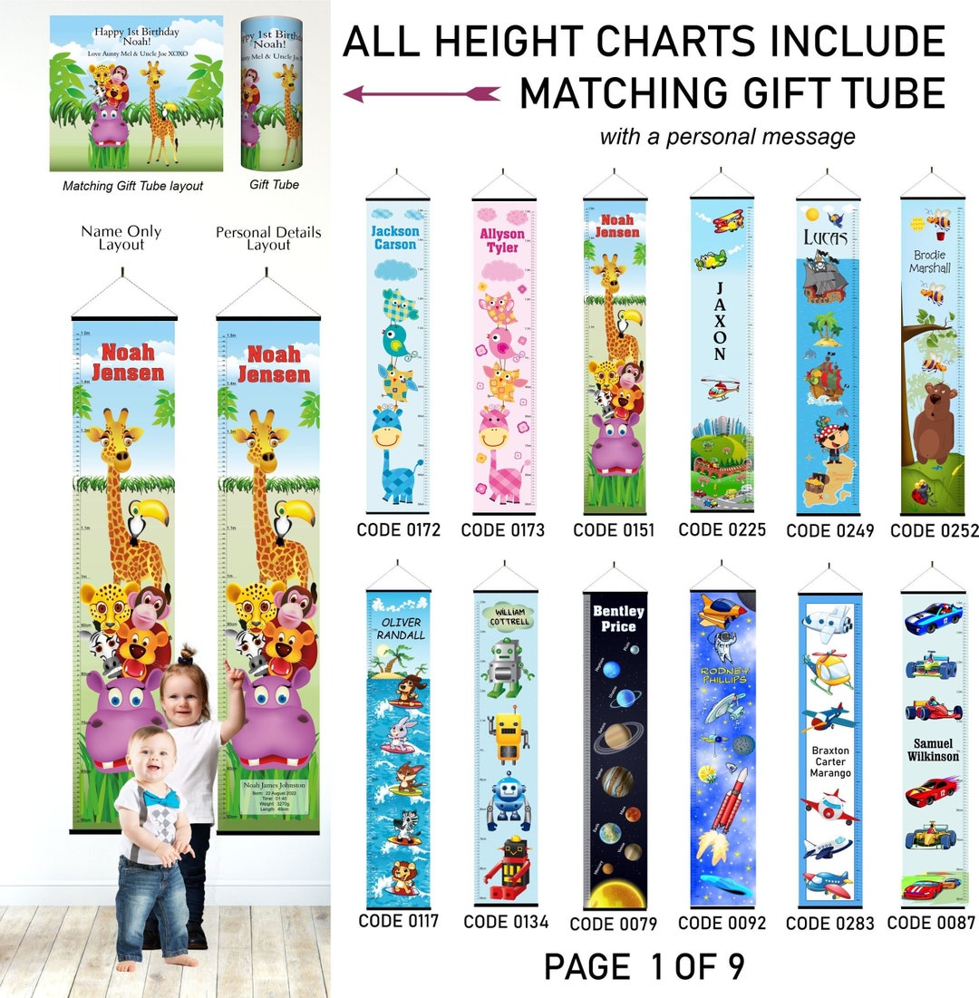 Boys Girls Height Charts Fabric Includes Childs Name and Personalised ...