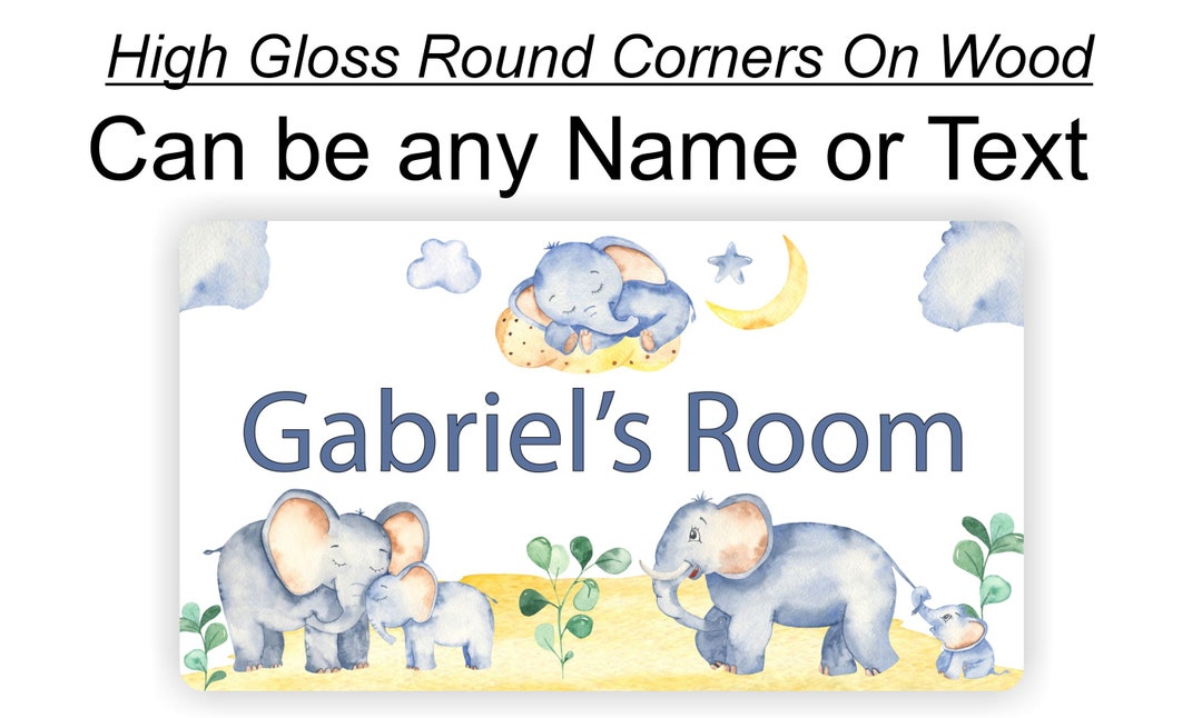 Elephants Bedroom Room Door Sign Plaques Watercolour Theme for Child ...