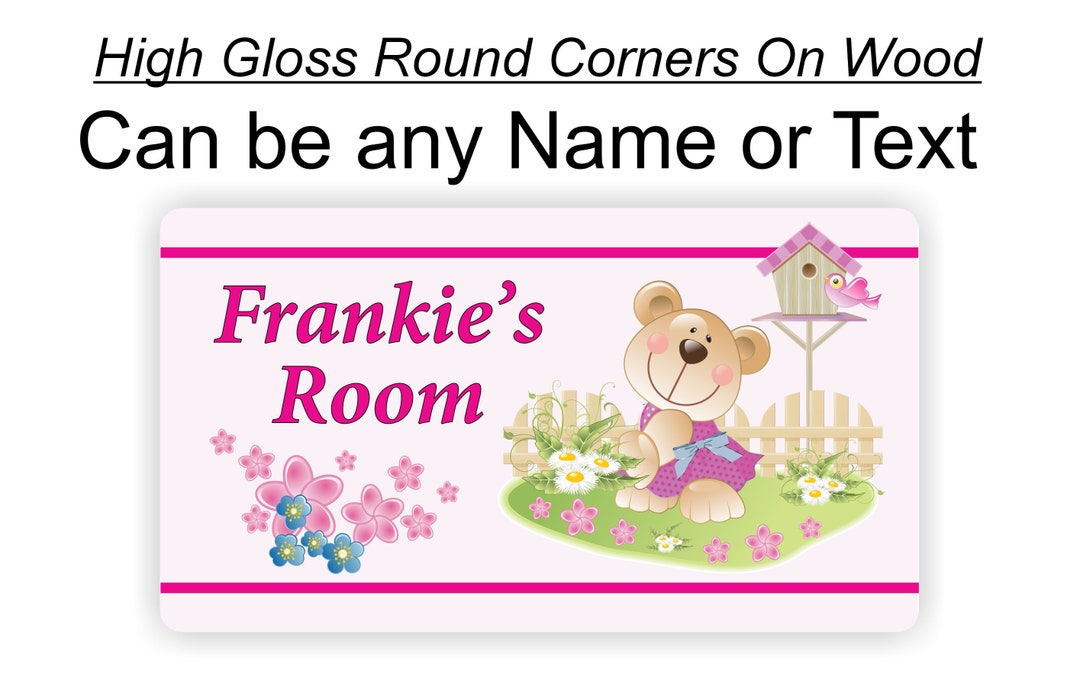 Teddy Bear Bedroom Room Plaque Door Sign With Any Name in Pink Garden ...