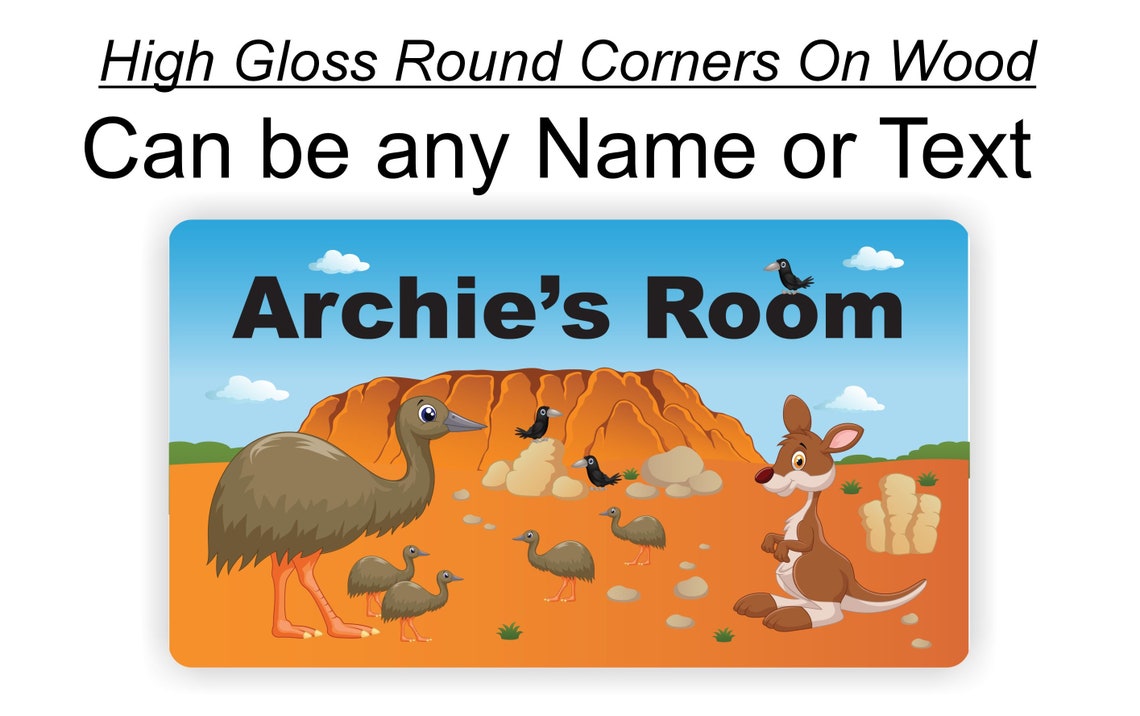 Australia Kangaroo & Emu Name Room Door Sign, Bedroom Any Name Plaque ...