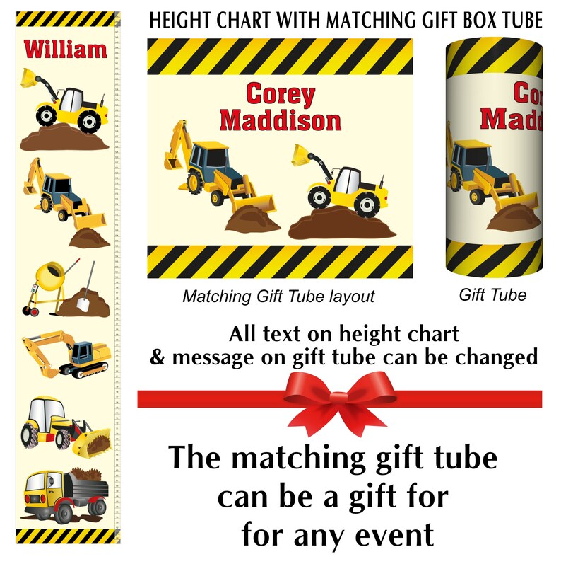 Personalised Height Growth Charts, Digging Trucks or Diggers for Boy - Etsy