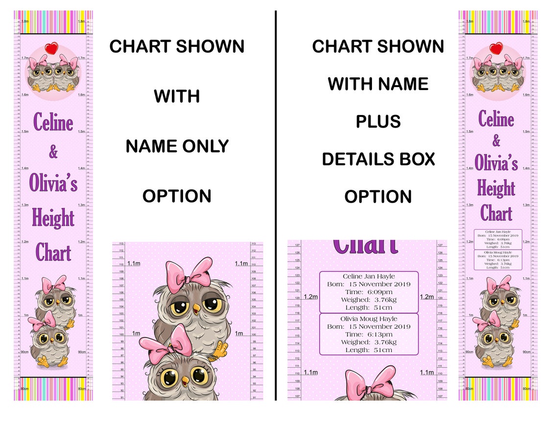 Height Chart for Baby Twin Girls or Girl Sisters New Born - Etsy