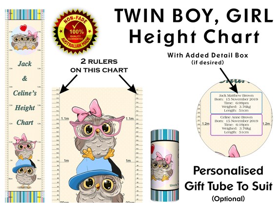 Owl Height Chart Growth Charts for Twins Boy and Girl | Etsy