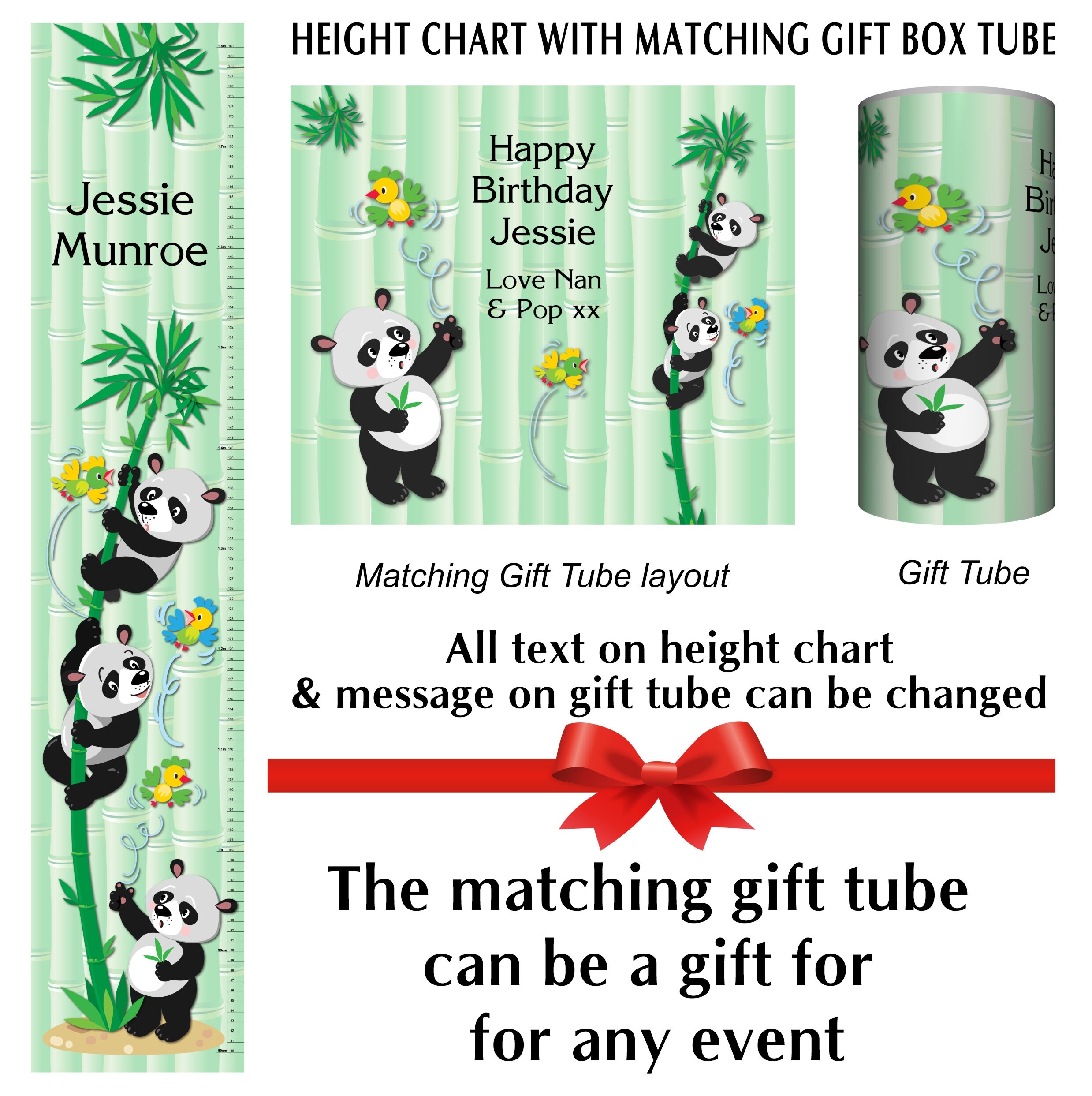 Zoo Panda Bears Theme, Height Chart With Growth Ruler Wall Hanging ...