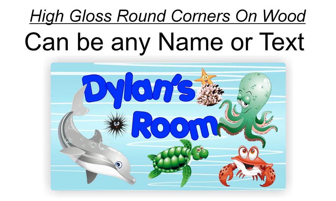 Kids Room Door Sign Plaque for Bedroom With Any Name - Fish in Ocean ...
