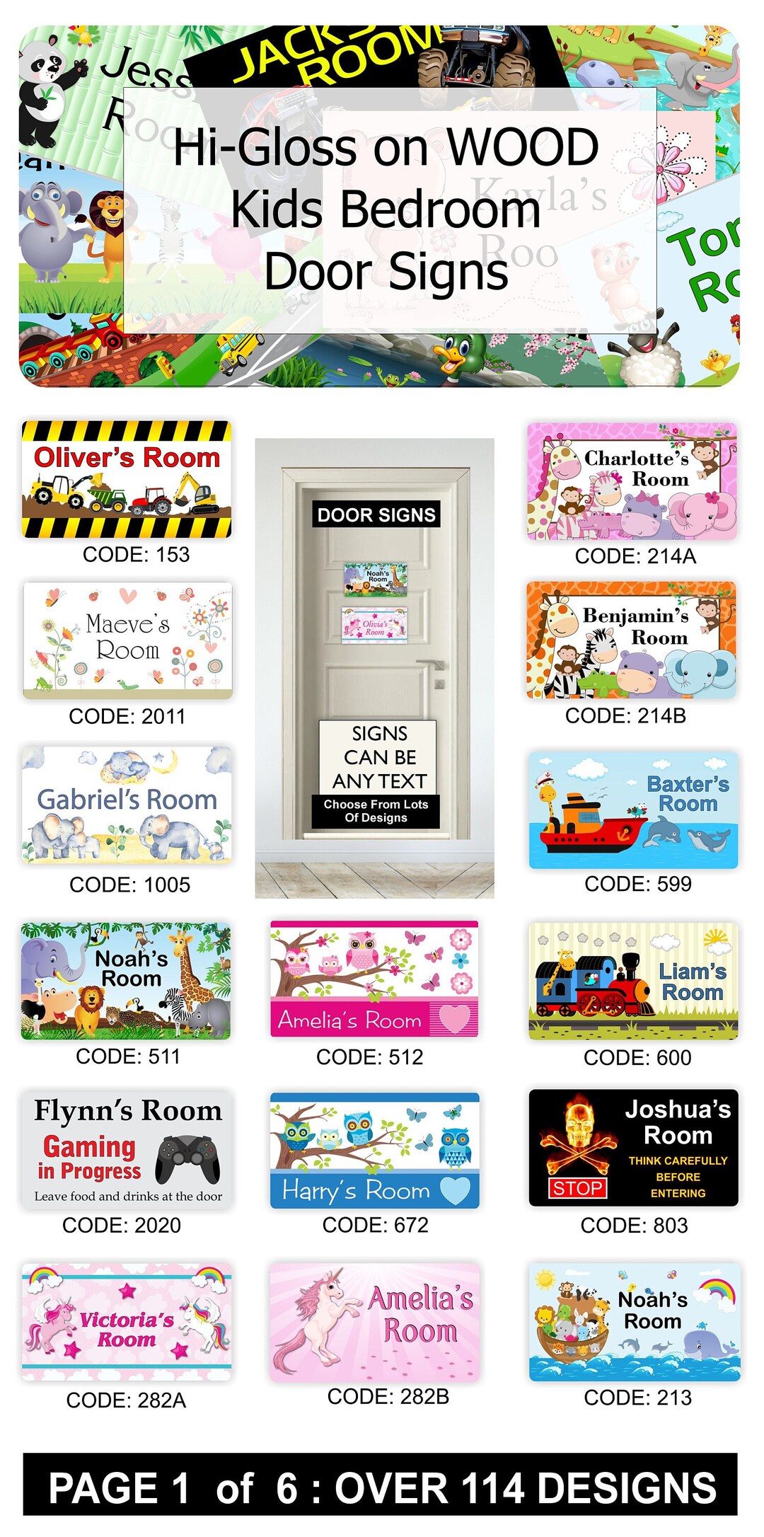 Room Door Signs Plaques for Kids or Child Bedroom, Personalised With ...