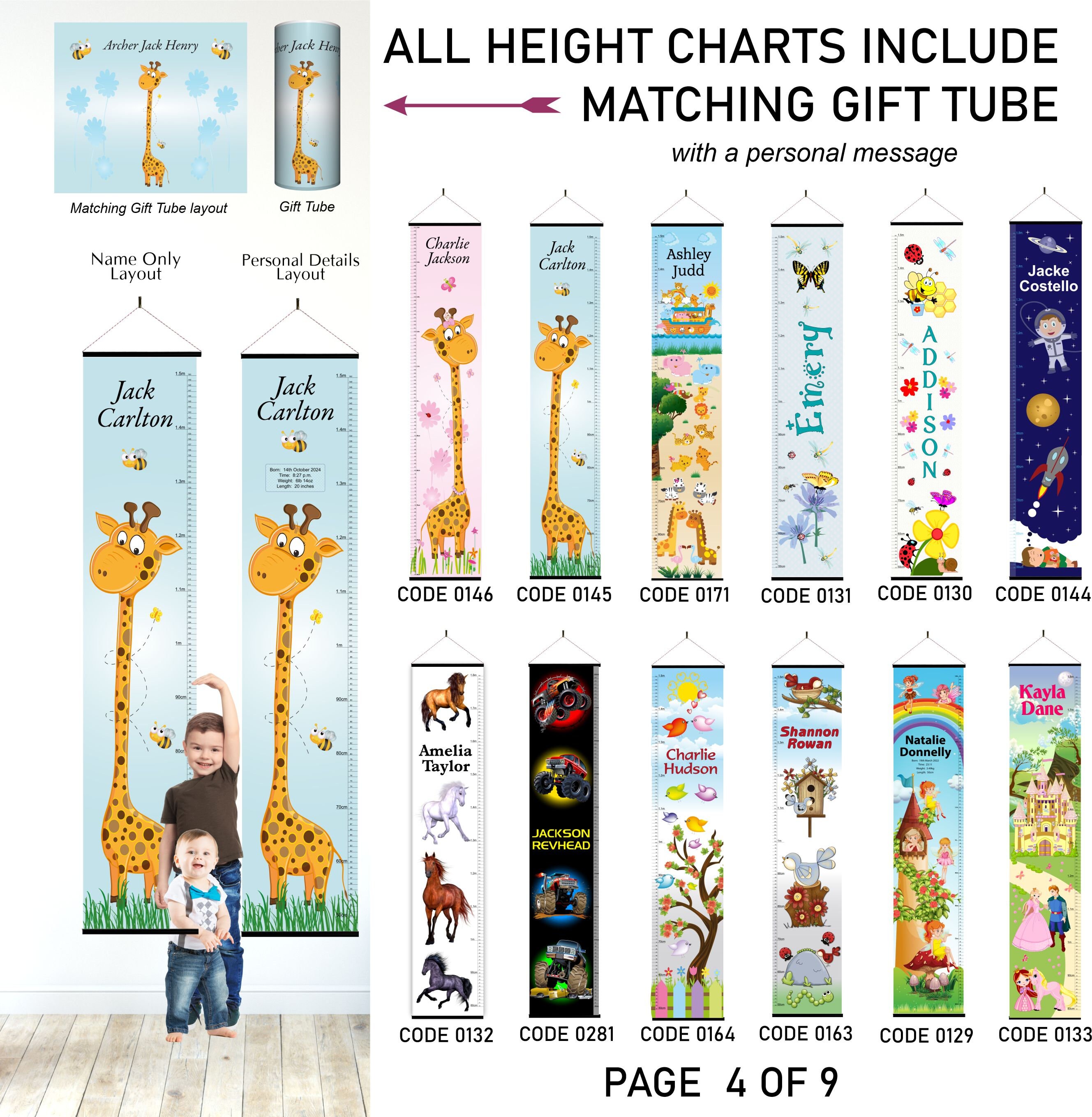 Custom Growth Charts Fabric Canvas Includes Personalised Gift Box Tube ...