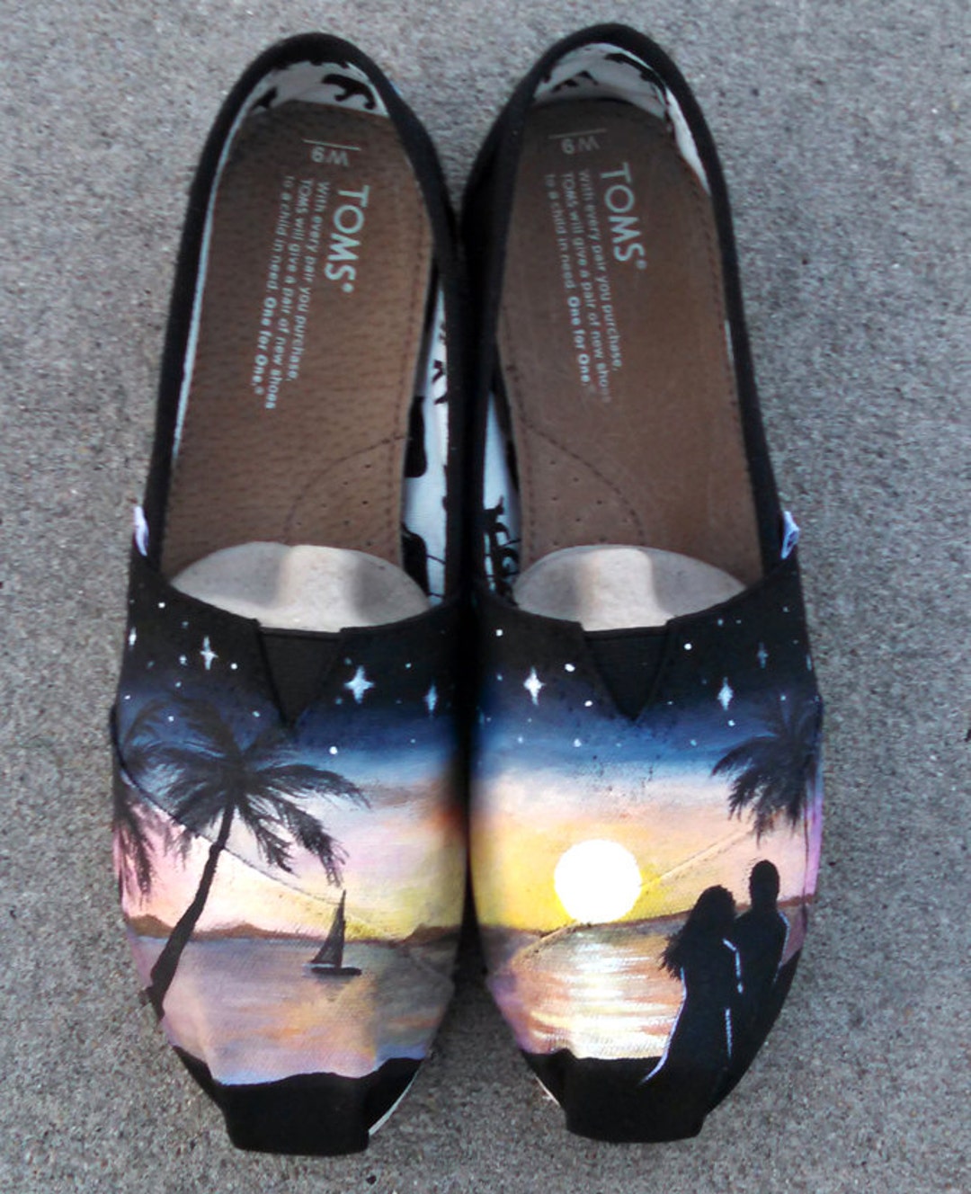 Hand Painted Shoes Custom TOMS Romantic Sunset Beach Flats Customized ...