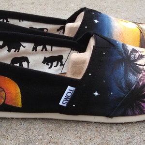 Hand Painted Shoes Custom TOMS Romantic Sunset Beach Flats Customized ...
