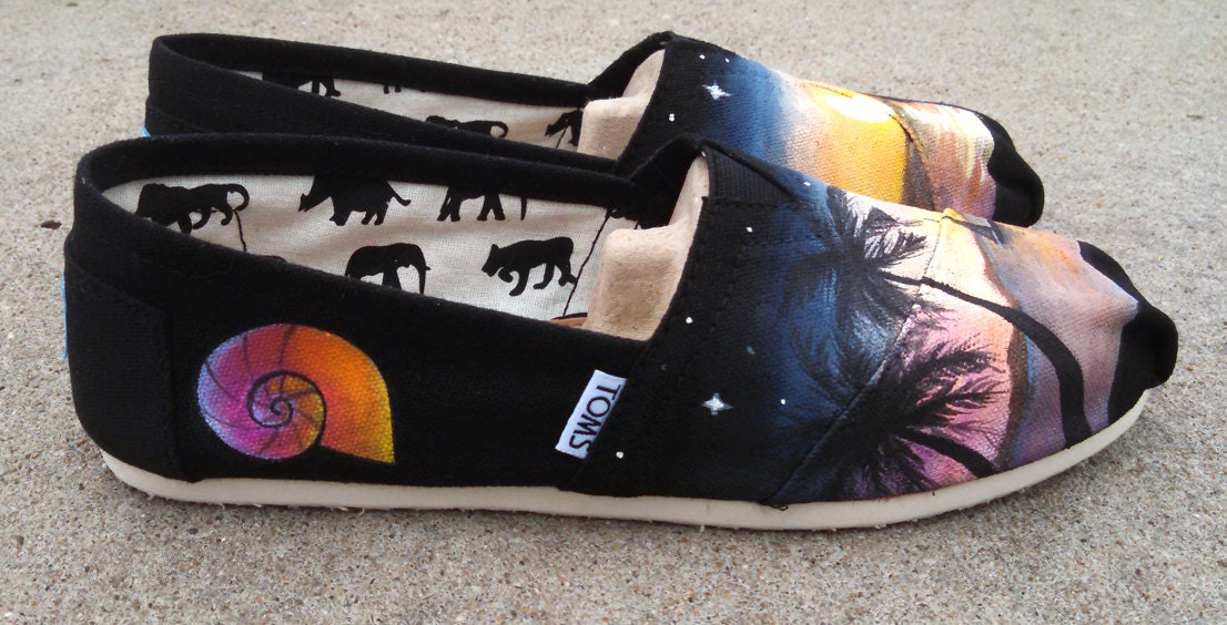 Hand Painted Shoes Custom TOMS Romantic Sunset Beach Flats - Etsy