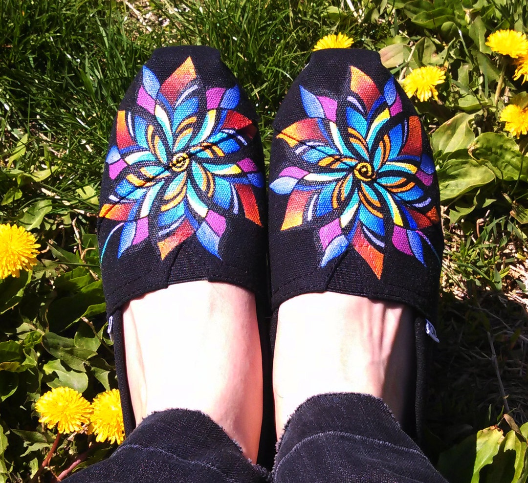 Hand Painted Shoes Custom TOMS Colorful Flower Design Wearable Art ...
