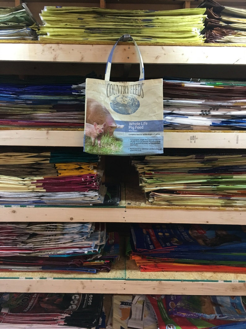 Recycled, Repurposed Feed Bag Tote,grocery BAG, Reusable Bag, Market ...