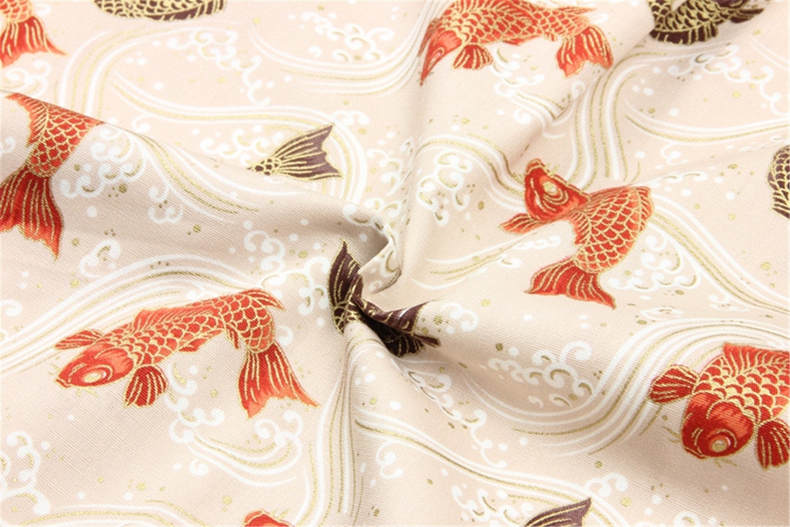 Japanese Fish Fabric/koi Fabric/kimono Fabric/cotton Gold - Etsy