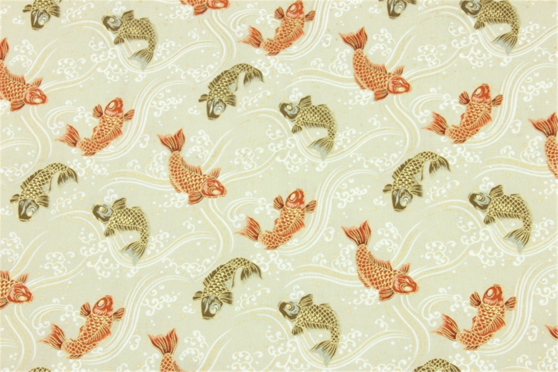 Japanese Fish Fabric/koi Fabric/kimono Fabric/cotton Gold - Etsy