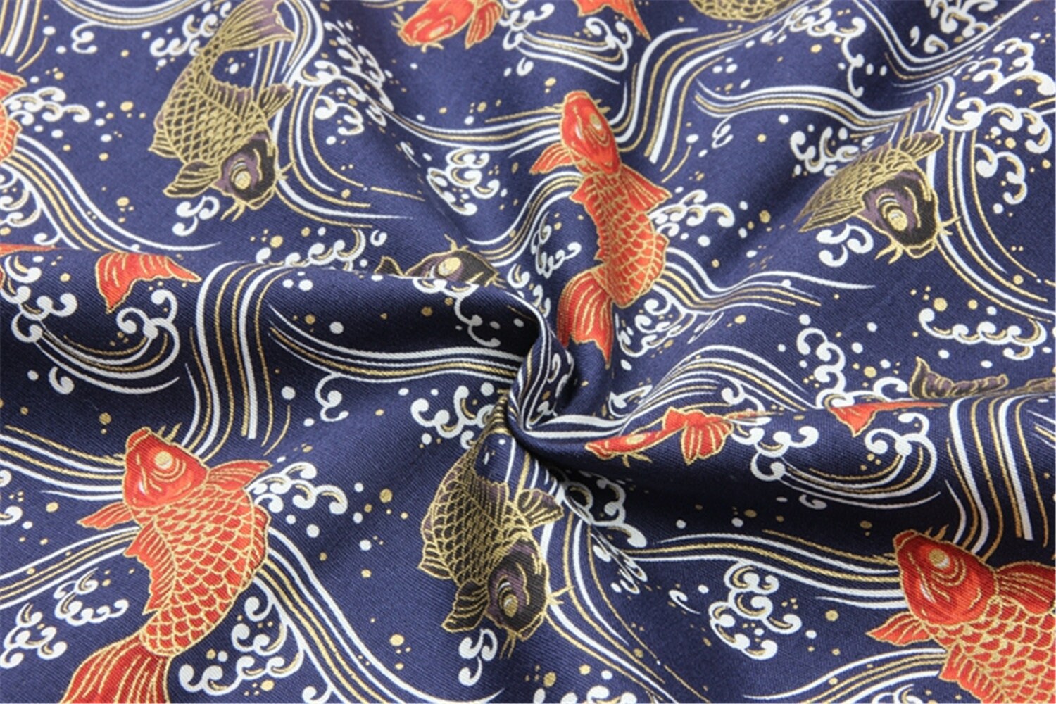 Japanese Fish Fabric/koi Fabric/kimono Fabric/cotton Gold Metallic ...