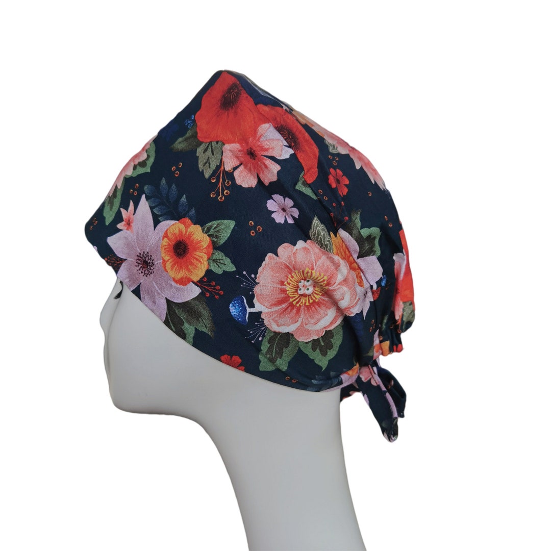 Surgical Caps Women With Buttons,floral Surgical Cap,scrub Cap for ...