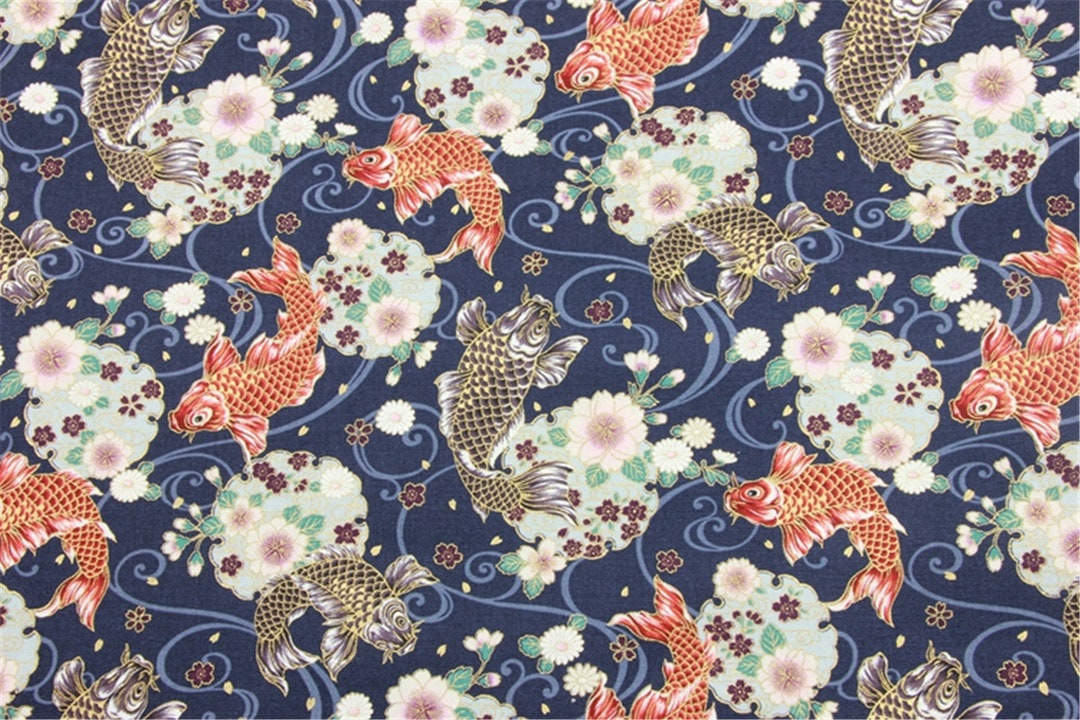 Koi Fabricjapanese Fish Fabricjapanese Koi Fabricsakura - Etsy UK