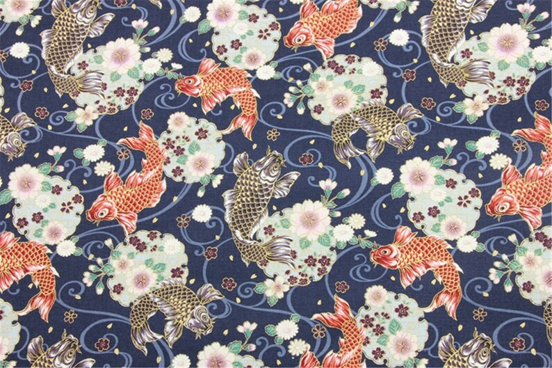 Koi Fabricjapanese Fish Fabricjapanese Koi Fabricsakura - Etsy