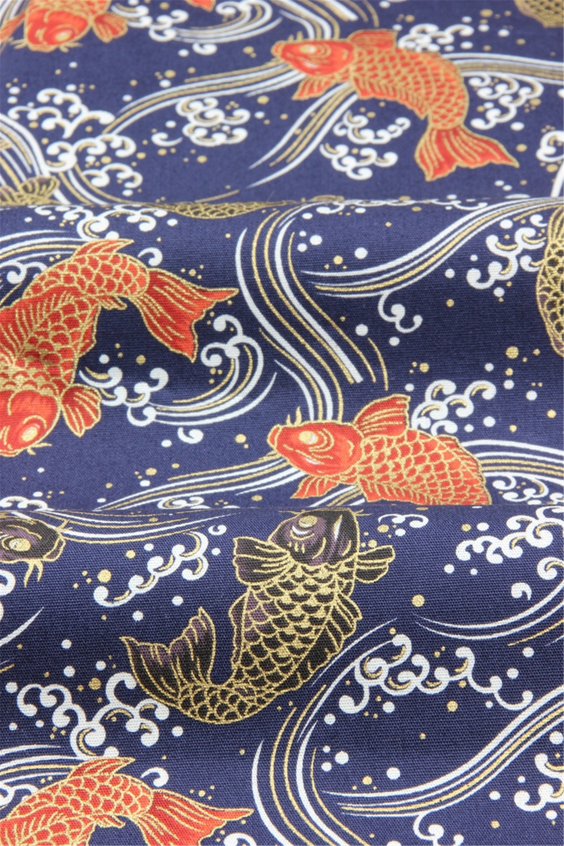 Japanese Fish Fabric/koi Fabric/kimono Fabric/cotton Gold - Etsy