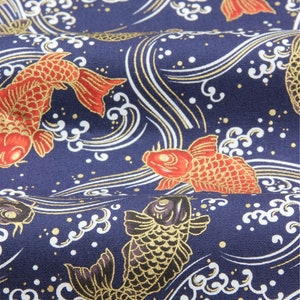 Japanese Fish Fabric/koi Fabric/kimono Fabric/cotton Gold Metallic ...