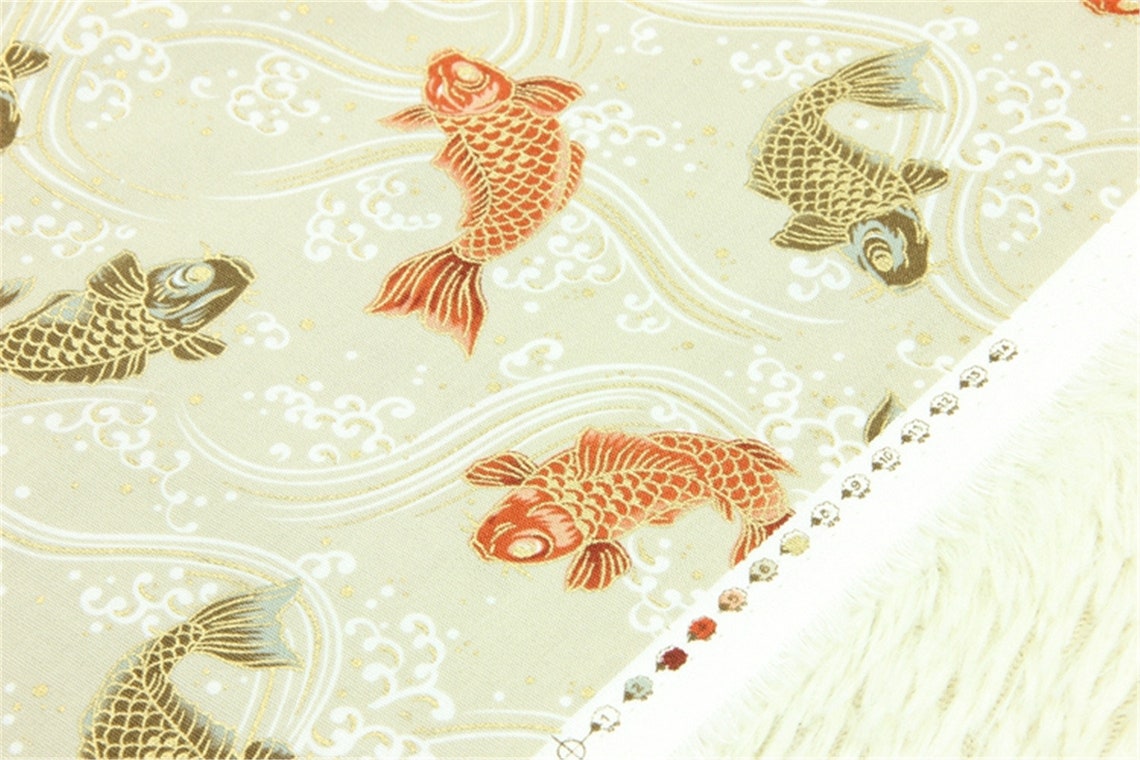 Japanese Fish Fabric/koi Fabric/kimono Fabric/cotton Gold - Etsy