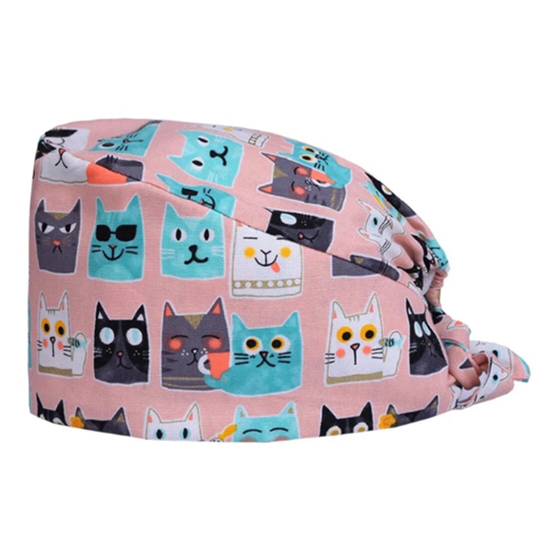 Cat Scrub Hat,kitty Scrub Cap,cat Scrub Cap,kitten Scrub Cap,pink Scrub ...