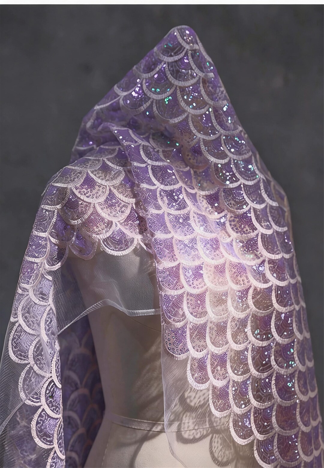 Mermaid Scale Sequin Fabric, Iridescent Lace Mesh With Gradient ...