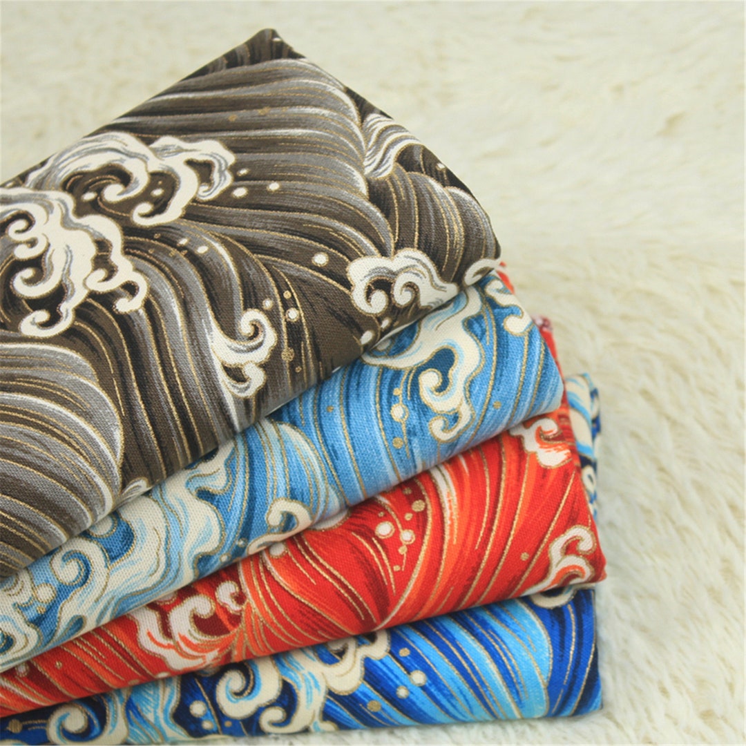 Japanese the Great Wave off Kanagawa Seigaiha Waves Cotton Linen Fabric ...
