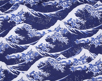 Japanese the Great Wave off Kanagawa Seigaiha Waves Cotton | Etsy