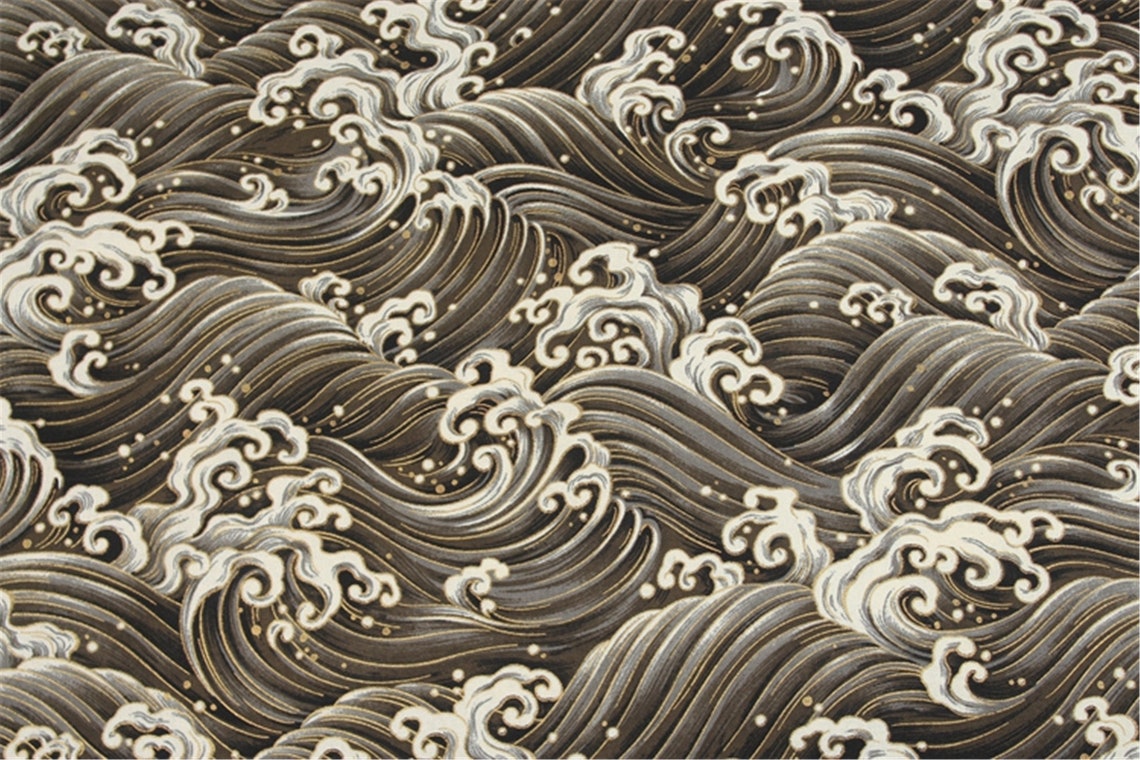 Japanese the Great Wave off Kanagawa Seigaiha Waves Cotton Linen Fabric ...