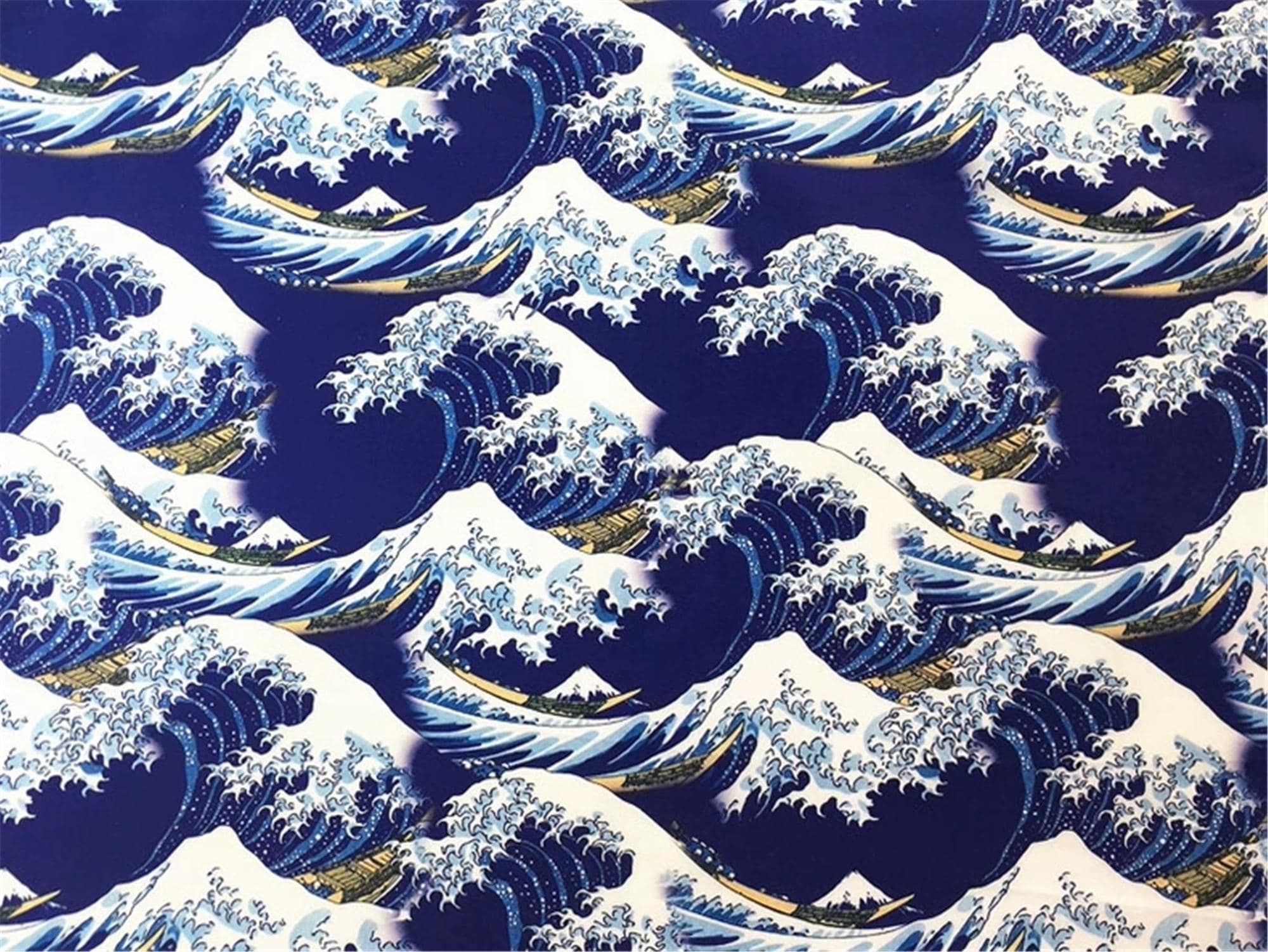 The Great Wave off Kanagawa Fabric,indigo Blue Hokusai Pattern,japanese ...