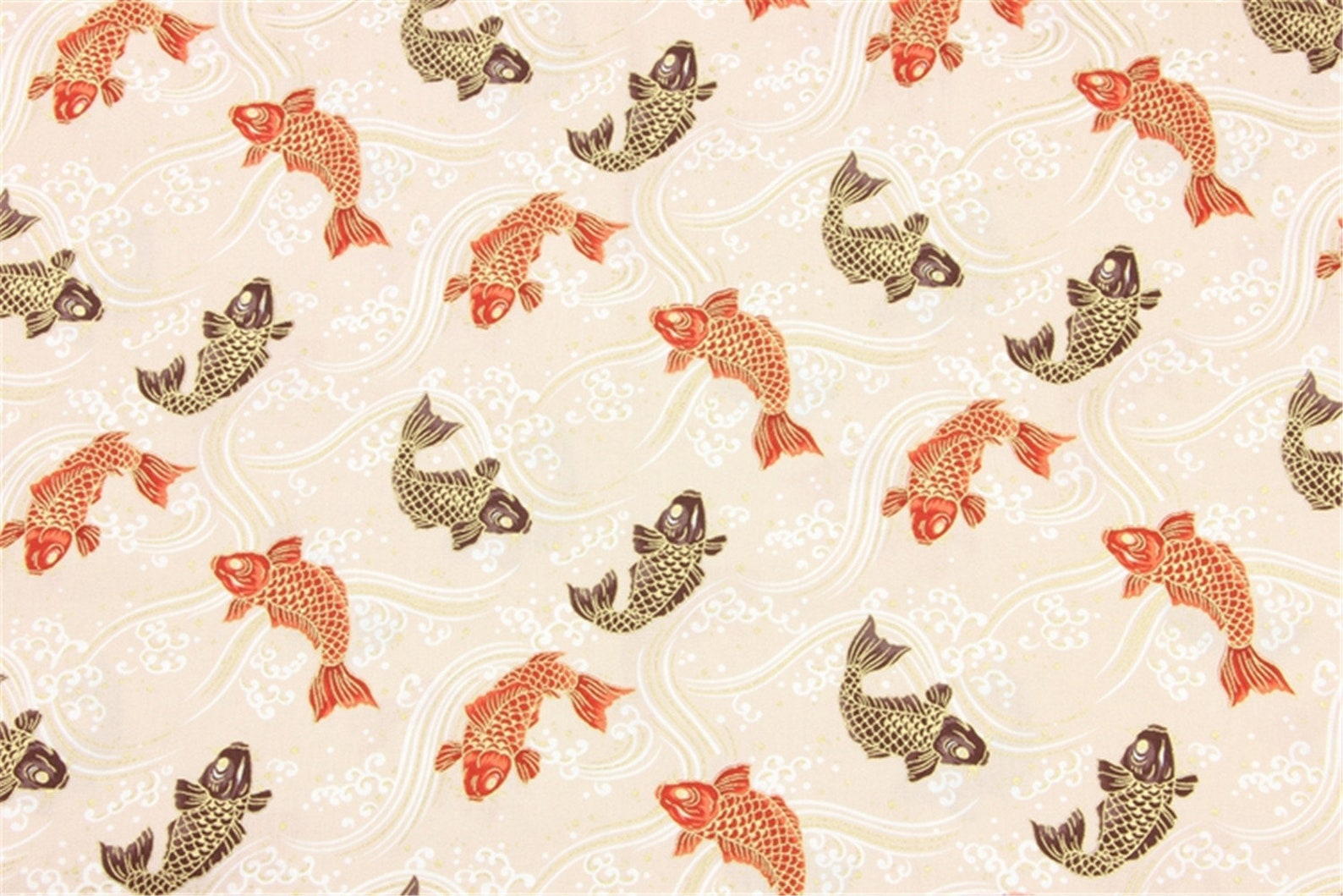 Japanese Fish Fabric/koi Fabric/kimono Fabric/cotton Gold - Etsy