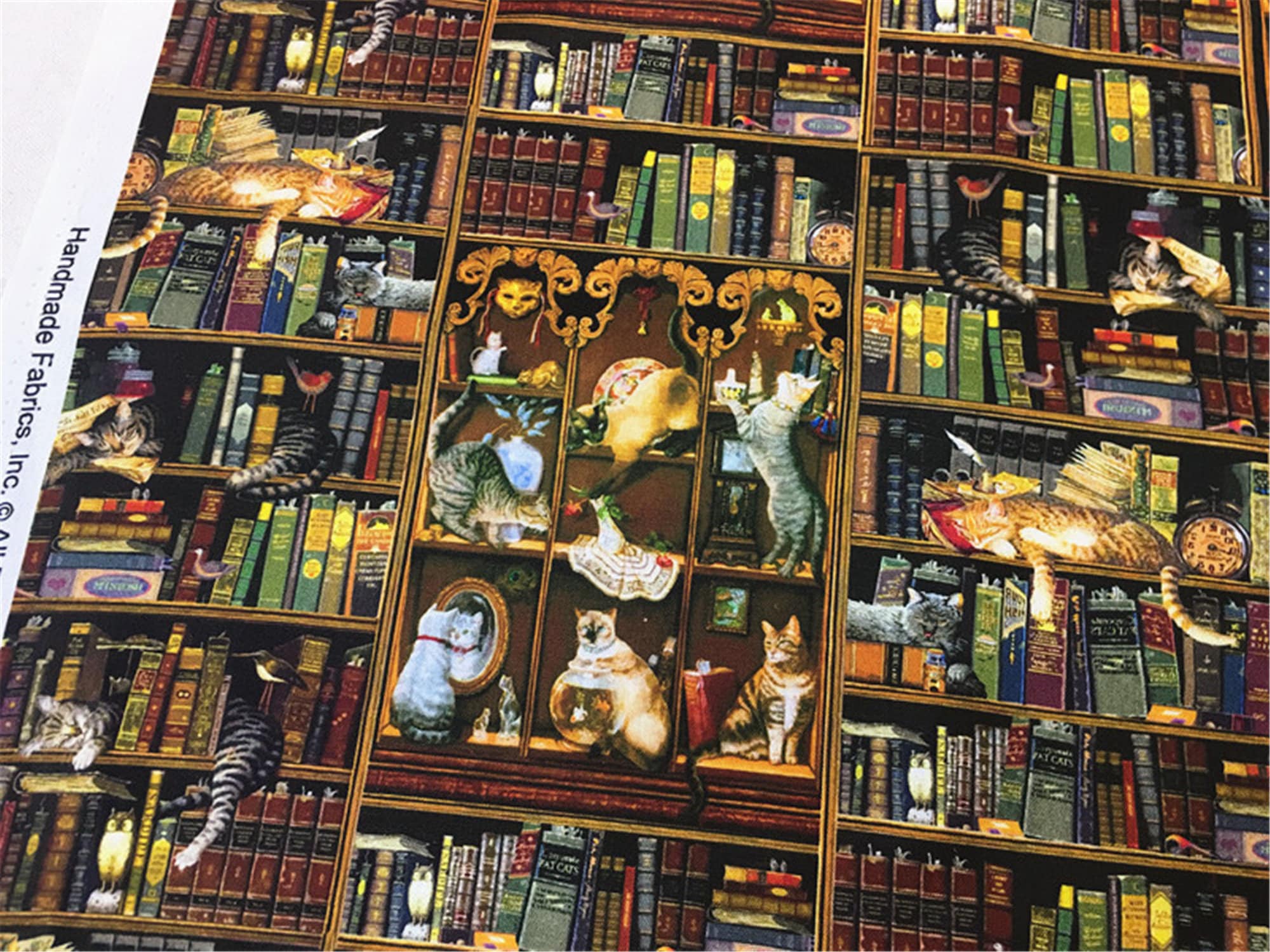 Cats in Library Fabric,cat Fabric,books Fabric,vintage Fabric for Cat ...