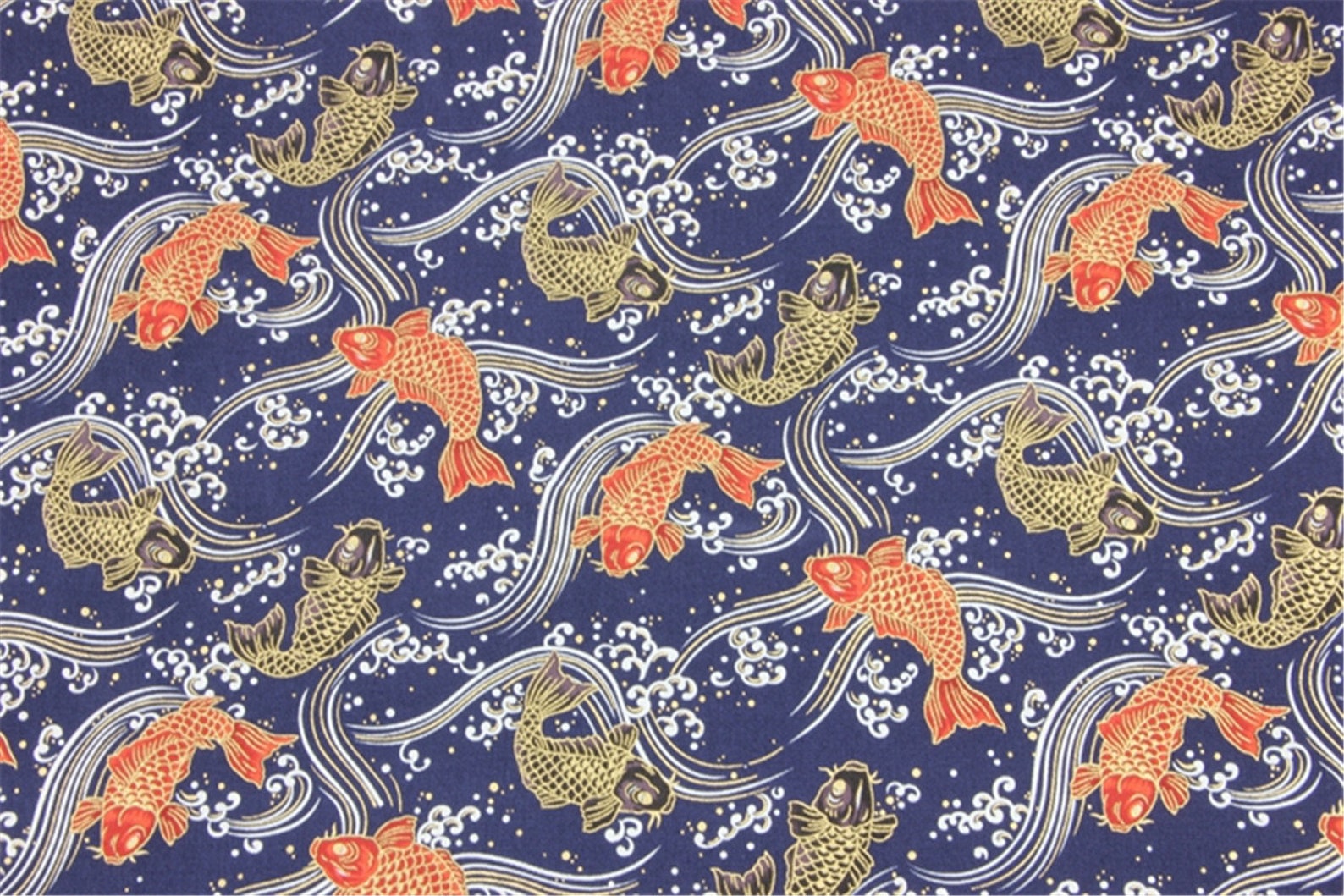 Japanese Fish Fabric/koi Fabric/kimono Fabric/cotton Gold - Etsy
