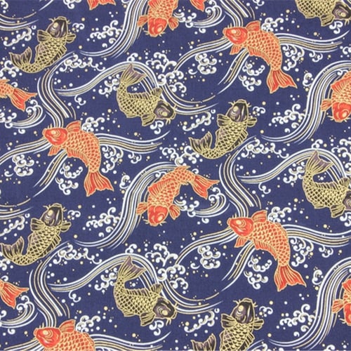 Japanese Fish Fabric/koi Fabric/kimono Fabric/cotton Gold | Etsy