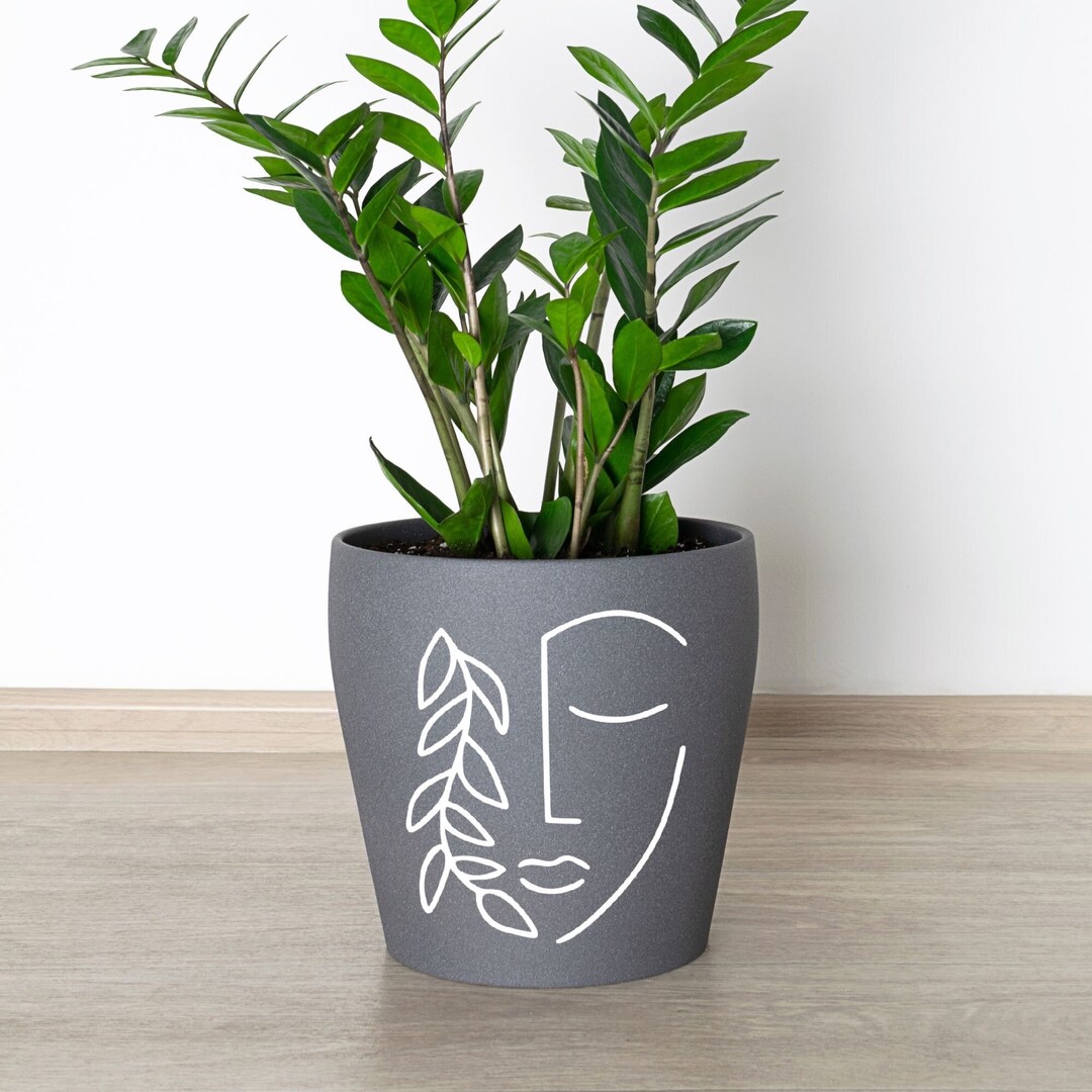 Womens Face Flower Pot Vinyl Decal, Minimalist Line Art, Boho Stickers ...