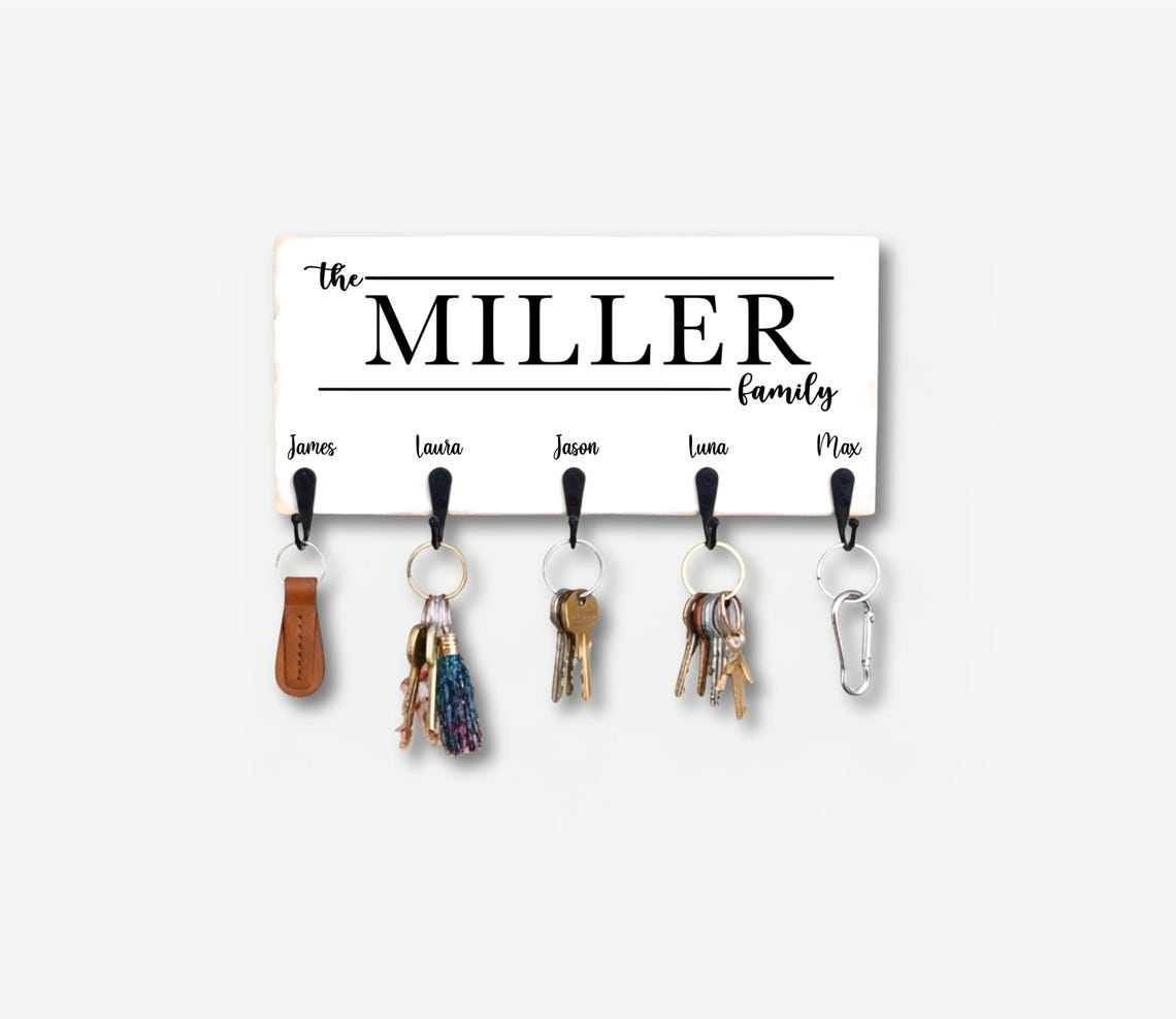 Personalized Family Name Sign With Key Hooks, Christmas Gift for ...