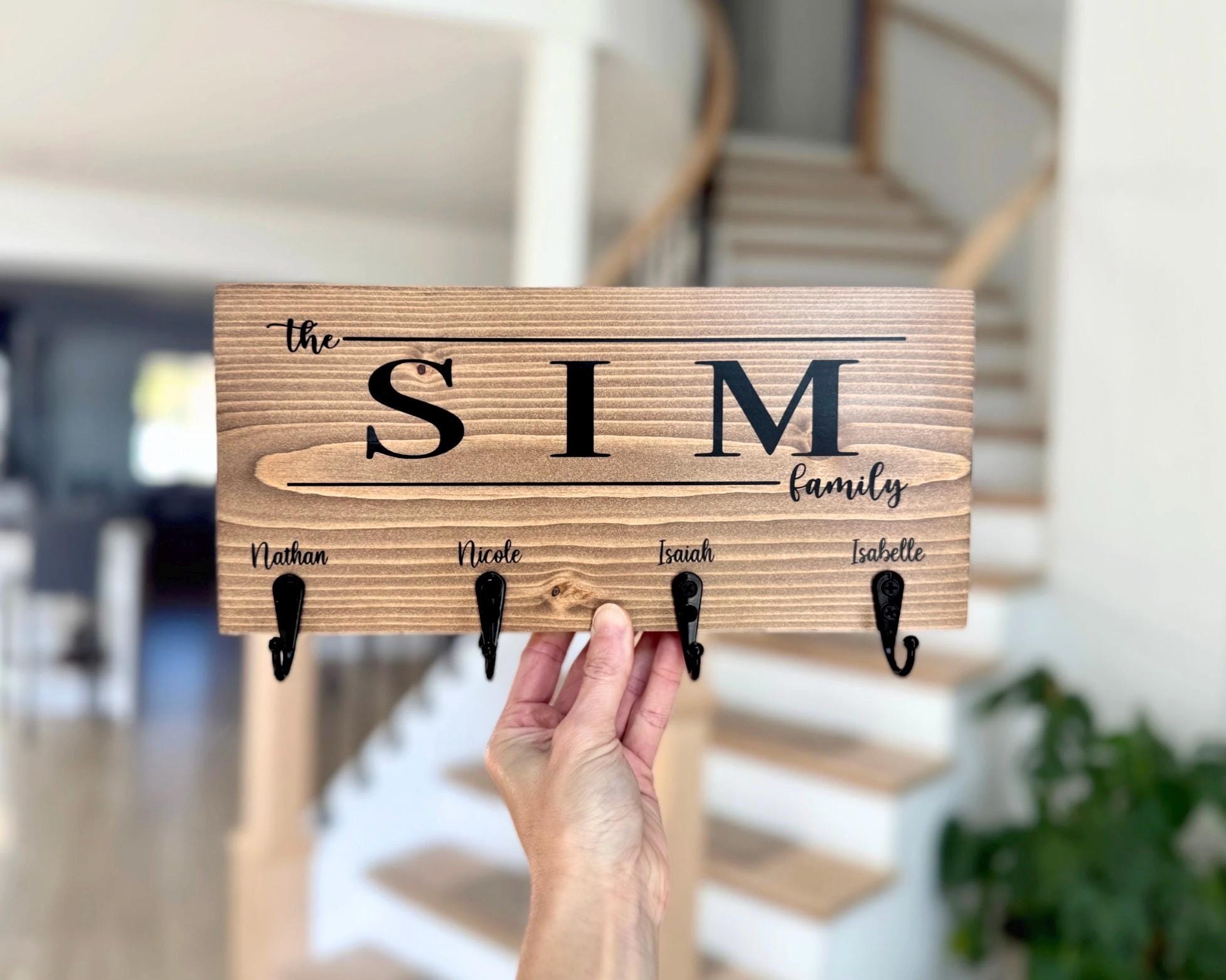 Personalized Family Name Sign With Key Hooks, Christmas Gift for ...