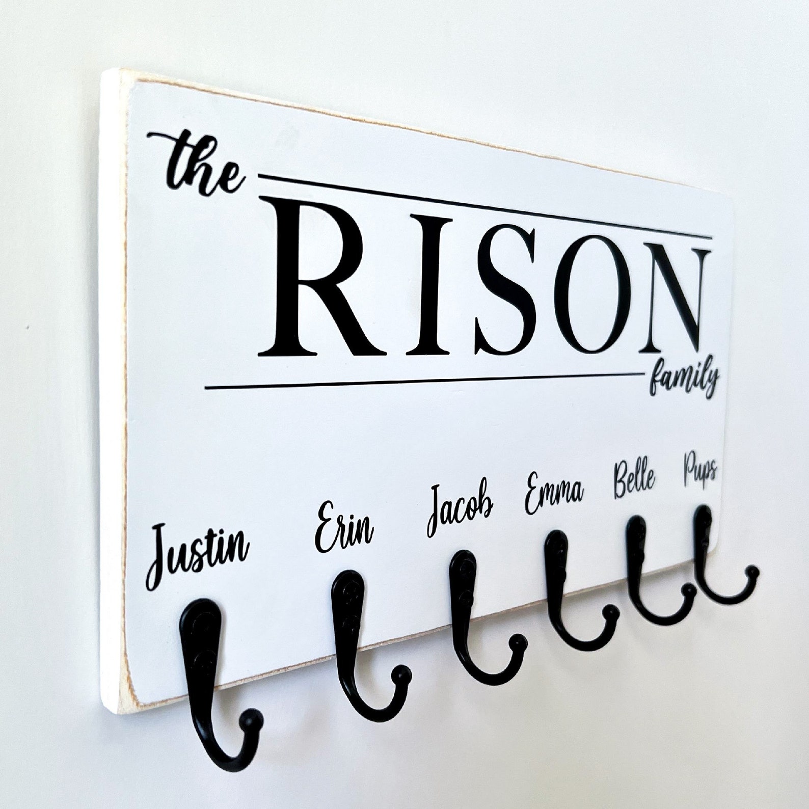 Personalized Family Name Sign With Key Hooks, Christmas Gift for ...