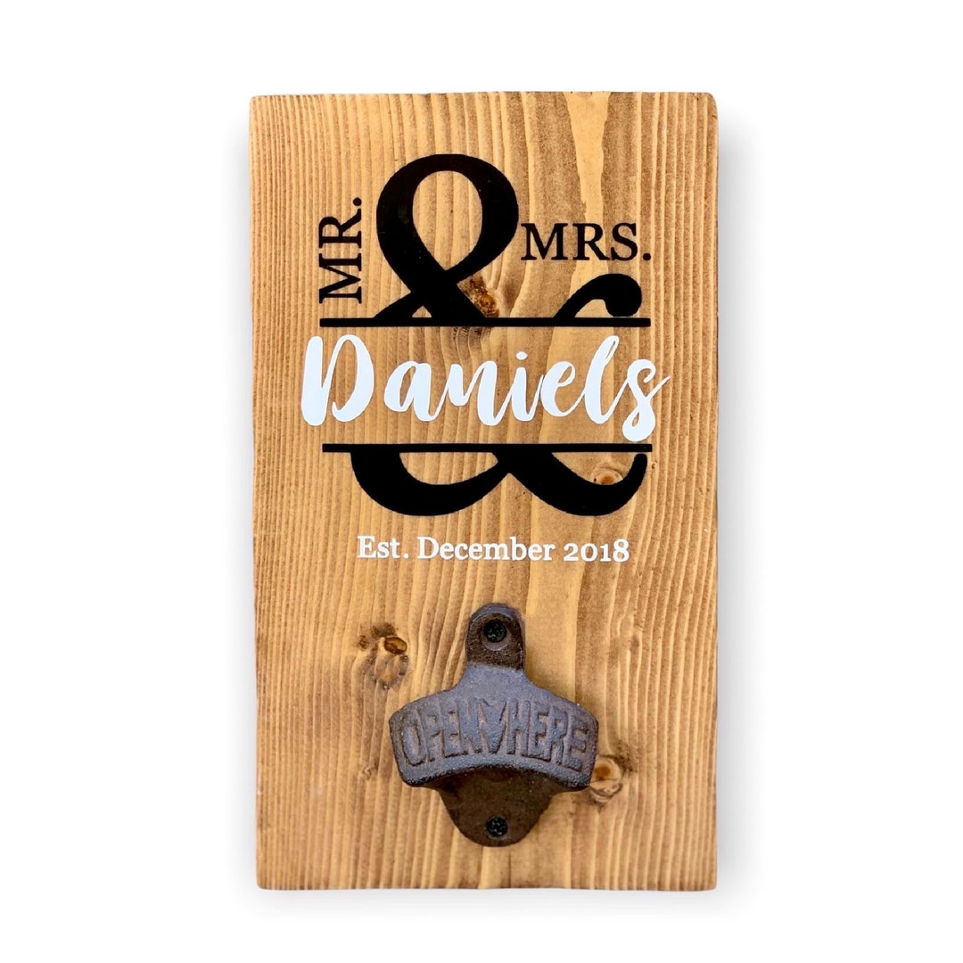 Mr and Mrs Sign, Personalized Wedding Gift for Couple, Custom Bottle ...