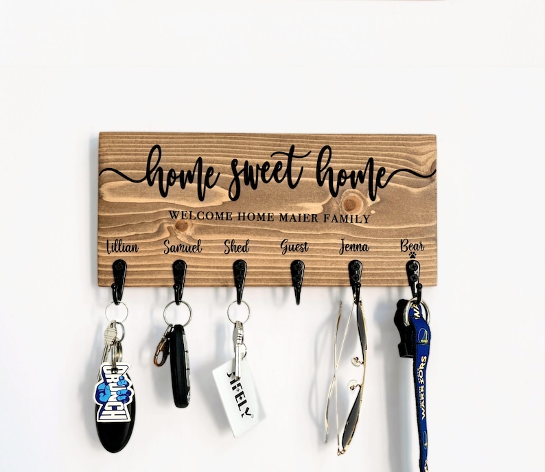 Personalized Home Sweet Home Sign With Key Hooks, Family Name Key ...