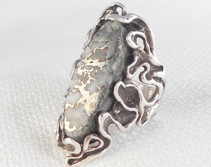 Vintage RARE Brutalist Mohawkite Ring Modernist Sterling - Etsy