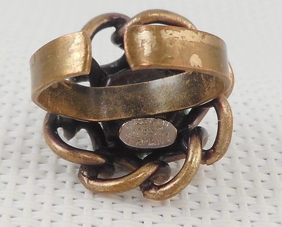 Vintage West Germany Brass & Green Stone Ring 50's We… - Gem