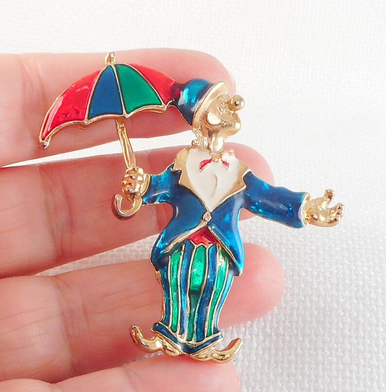 Vintage Colorful Enamel Clown Pin Hobo Clown With Umbrella Pin Vintage ...