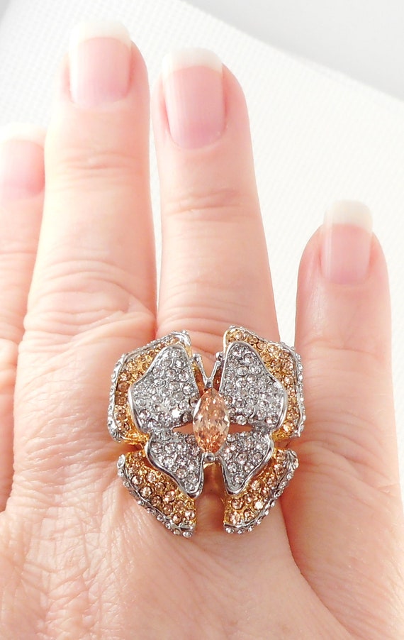 WOW Big Pave Stone Butterfly Ring Rhinestone Butterfl… - Gem