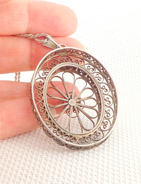 Vintage RARE European 835 Silver Fancy Filigree Oval … - Gem