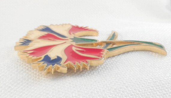Vintage BIG Red Blue Green Flower Pin Brooch PL Signe… - Gem