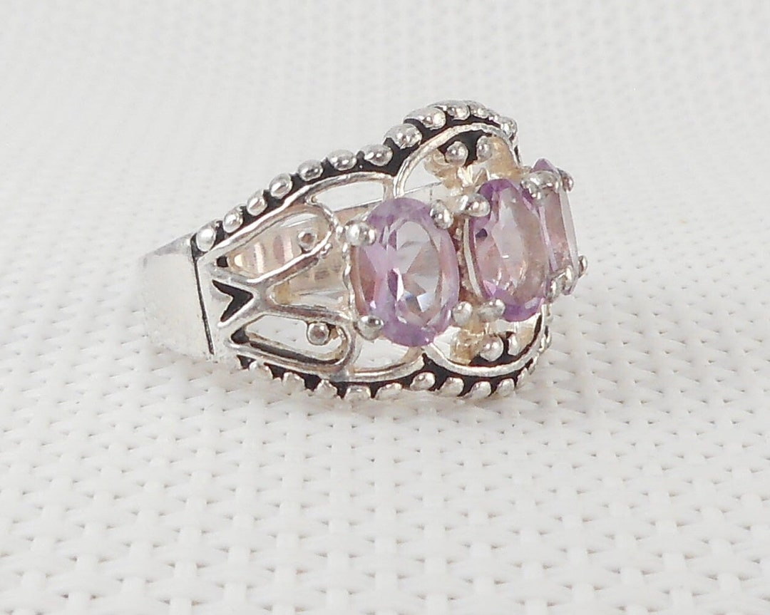 Vintage Sterling Seta Triple Stone Amethyst Ring 925 February ...