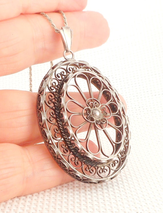 Vintage RARE European 835 Silver Fancy Filigree Oval … - Gem