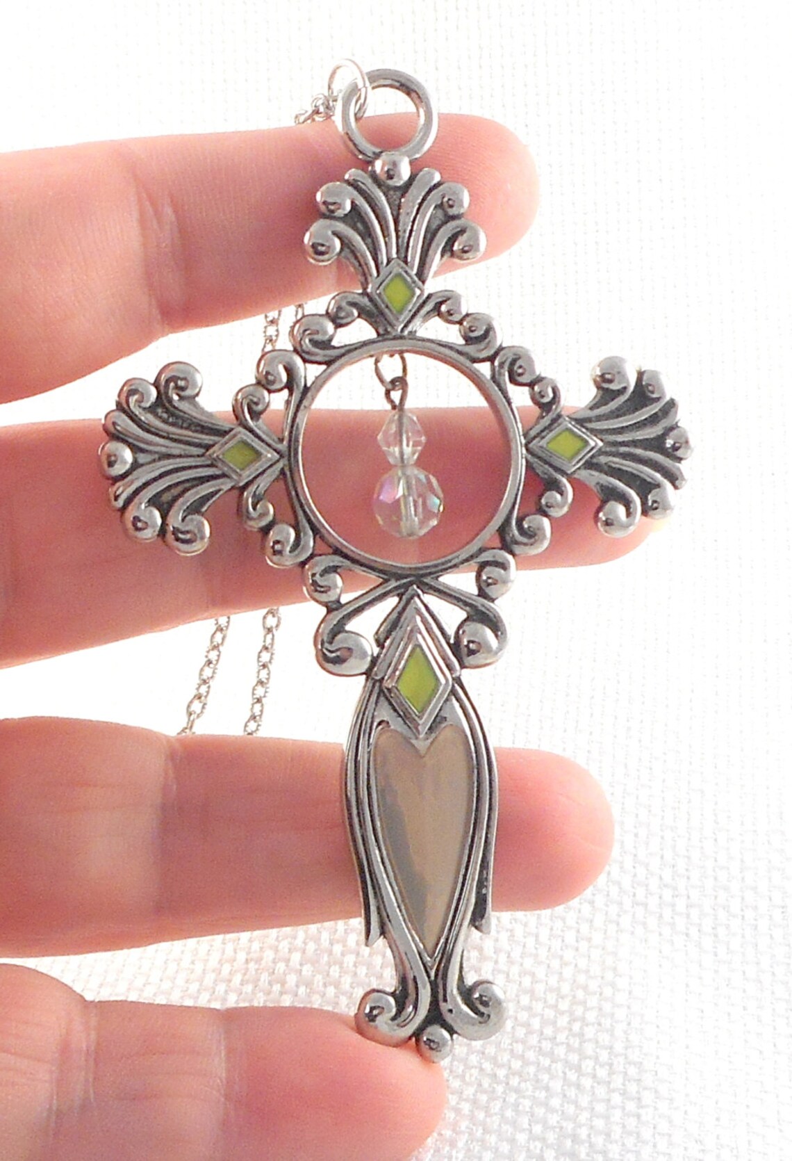 Vintage BIG Silver Enamel Cross Necklace Boho Big Cross | Etsy